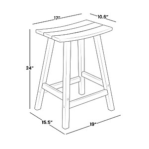 Costaelm All-Weather Bar Stools Set of 2, 24" Height Outdoor Bar Stools, Adirondack Poly Patio Bar Stool for Patio, Deck, Kitchen Counter and Garden, Gray