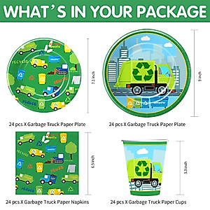 Xigejob Garbage Truck Birthday Party Supplies - Trash Party Decorations Tableware For Birthday Baby Shower, Plate, Cup, Napkin, Tablecloth, Cutlery, Straw, Waste Recycling Party Decorations | Serve 24