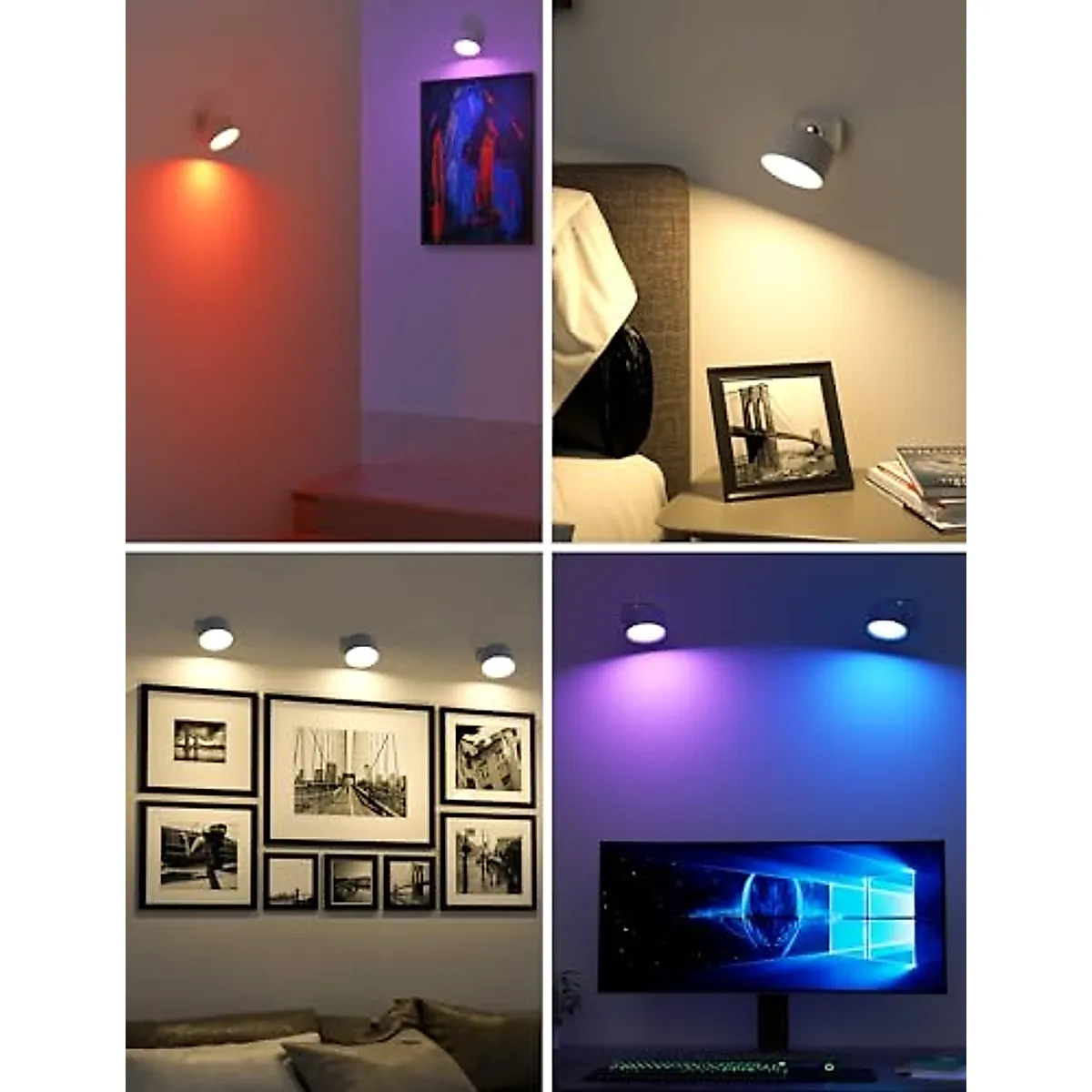 PURSNIC LED Wall Sconces, 16 RGB Colors Dimmable, Wireless Rechargeable Battery Operated, Wall Light with Remote, Magnetic 360°Ball, Auto Timer for Bedroom, Living Room, Hallway, White