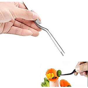 5pc Cooking Tweezers Precision Kitchen Plating Tweezer Stainless Steel Curved Tongs for Baking Decorating Beauty