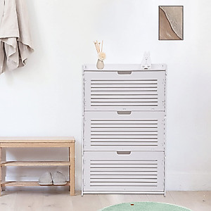 DreamRcoach 3-Layer Shoe Storage Cabinet, Tipping Shoe Cabinet, Freestanding Shoes Rack, Bamboo Shoes Shelf Rack for Hallway, Bedroom, Apartment, 19.29 x 6.69 x 42.91inch, White