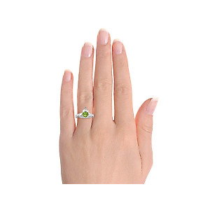 Rylos Rings Sterling Silver Claddah Love, Loyalty & Friendship Ring Heart 6MM Gemstone & Diamond Claddagh Rings August Peridot Jewelry Size 11