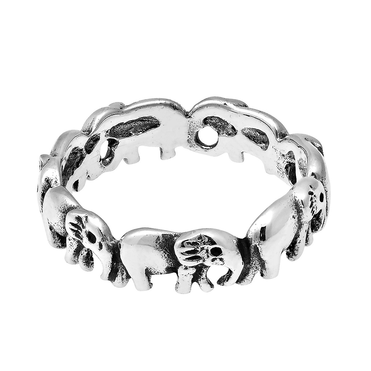 AeraVida Captivating Elephant Parade .925 Sterling Silver Band Ring | Animal Casual Fashion Ring | Statement Fashion, Promise Ring, Couple Unisex Ring | Size 6
