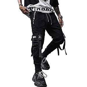 XYXIONGMAO Men's Jogger Techwear Pants Hip Hop Goth Pants Streetwear Harem Pants Sweat Pants Tactical Track Pants Multi Pocket Black Joggers Cyberpunk Cargo Cool Baggy Pants (Black, M)