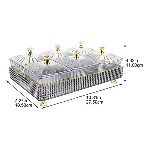 Ipetboom Dried Fruit Tray with Lid 6 Compartment Candy Nut Serving Container Appetizer Tray Snack Box Food Storage Box Divided Fruit Tray Platter for Party Family Dinner Transparent