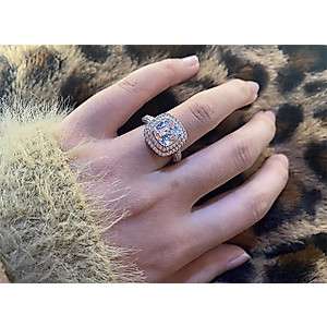 Mozume 3ct luxury Cushion Solitaire Cubic Zirconia Engagement Ring Anniversary Wedding Halo 925 Sterling Silver (8)