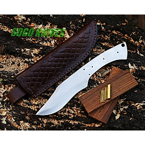 SOGO KNIVES Damascus Knife Making Kit DIY Handmade Knife Kit Includes Knife Blank Knife Steel Blade, Pins, Knife with Sheath, Handle Scales for Knife Making Supplies, Knife Steel (STEEL KNIFE KIT)