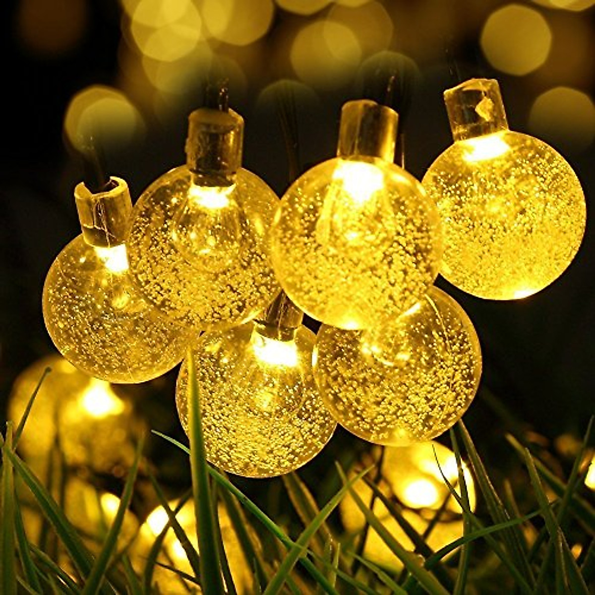 Hann Solar String Lights, 20ft 30 LEDs Crystal Ball 8 Working Modes Waterproof Outdoor String Lights Solar Powered Globe Fairy String Lights for Garden, Yard, Home, Landscape,Christmas Party