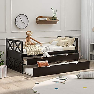 Danxee Captain’s Bed Twin Daybed with Trundle Bed and Storage Drawers Multi-Functional Daybed for Bedroom Living Room (Espresso)