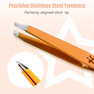 Slant Tip Eyebrow Tweezers, Houdian 1 Pack Stainless Steel Hair Removal Makeup Tool for Women & Men (Orange)