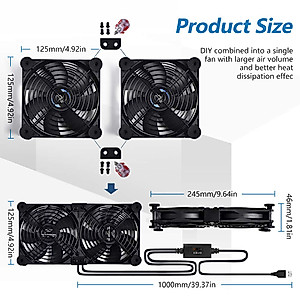 SCCCF Dual 120mm USB Speed Control Fan, 5V Portable Cooling Fan for Flat-Screen TV Receiver Router DVR PlayStation Xbox Computer Cabinet Cooler