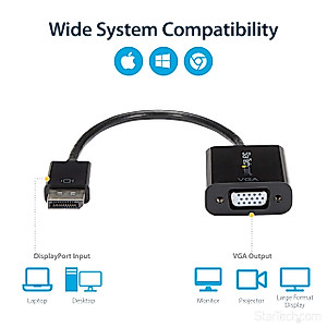StarTech.com DisplayPort to VGA Adapter - Active DP to VGA Converter - 1080p Video - DP/DP++ Source to VGA Monitor Cable Adapter - DP to VGA Adapter Dongle Digital to Analog - DP 1.2 to VGA (DP2VGA3)
