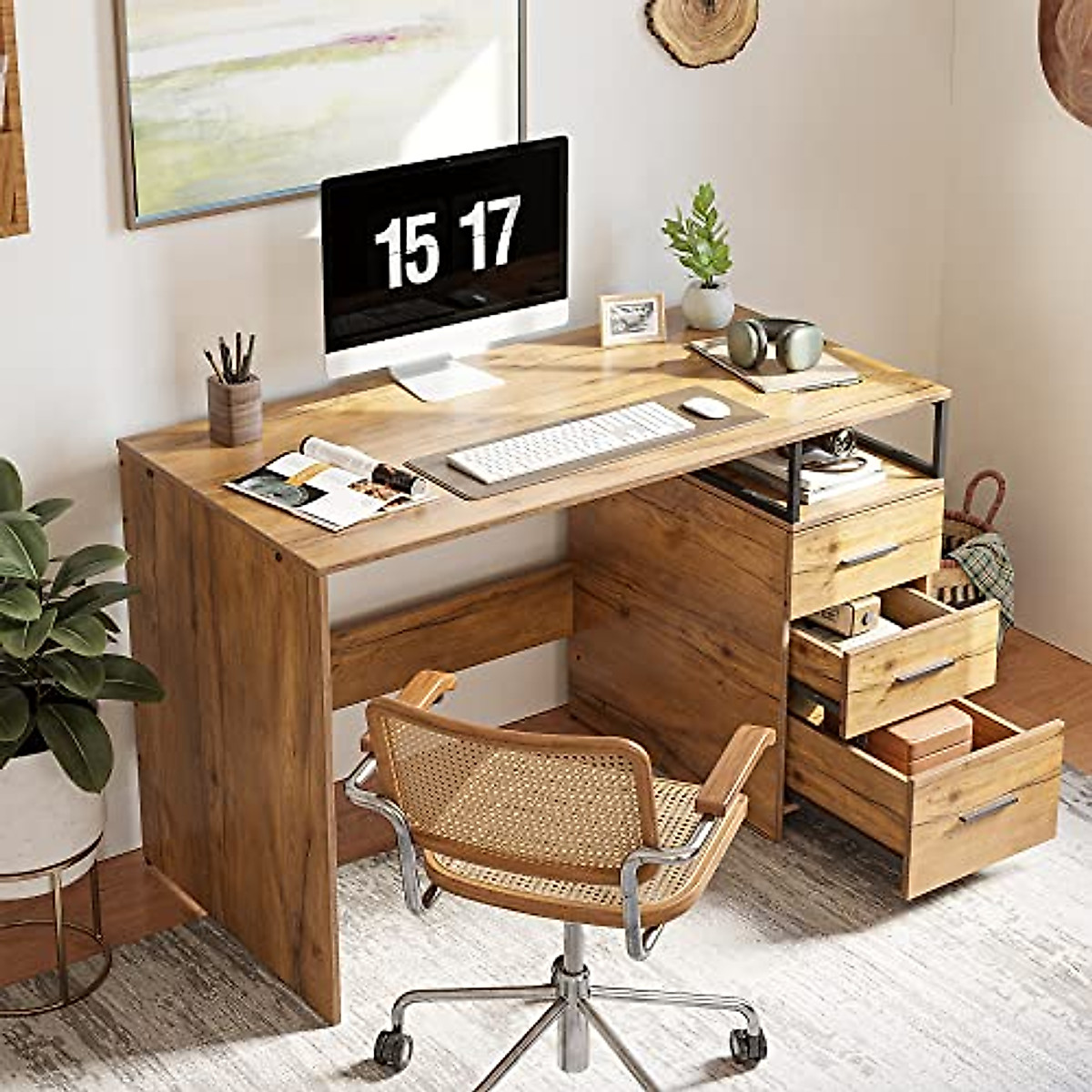 CubiCubi Computer Desk with Drawers, 47 Inch Home Office Desk, Study ...