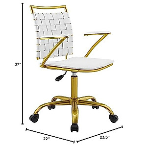 Modway Fuse Webbed Back Faux Leather and Gold Metal Adjustable Office Chair, White