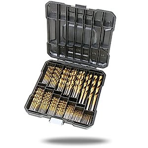 LAMPTOP Titanium Twist Drill Bit Set and Metric Metal Hss Drill Bit Set 135° Tip for Metal, Plastic, Copper, Aluminum, Wood of Small Drill Bit Set 1.5mm to 10mm, with Sturdy Case (100 Piece)