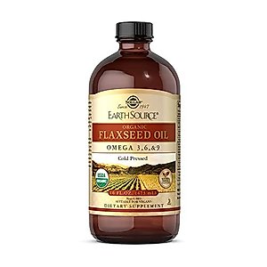 Solgar Earth Source Organic Flaxseed Oil, 16 oz - Supports Heart, Skin and Nerve Health - Cold Pressed - Omega 3, 6 & 9 - Includes Oleic Acid - USDA Organic, Non GMO, Gluten Free - About 31 Servings