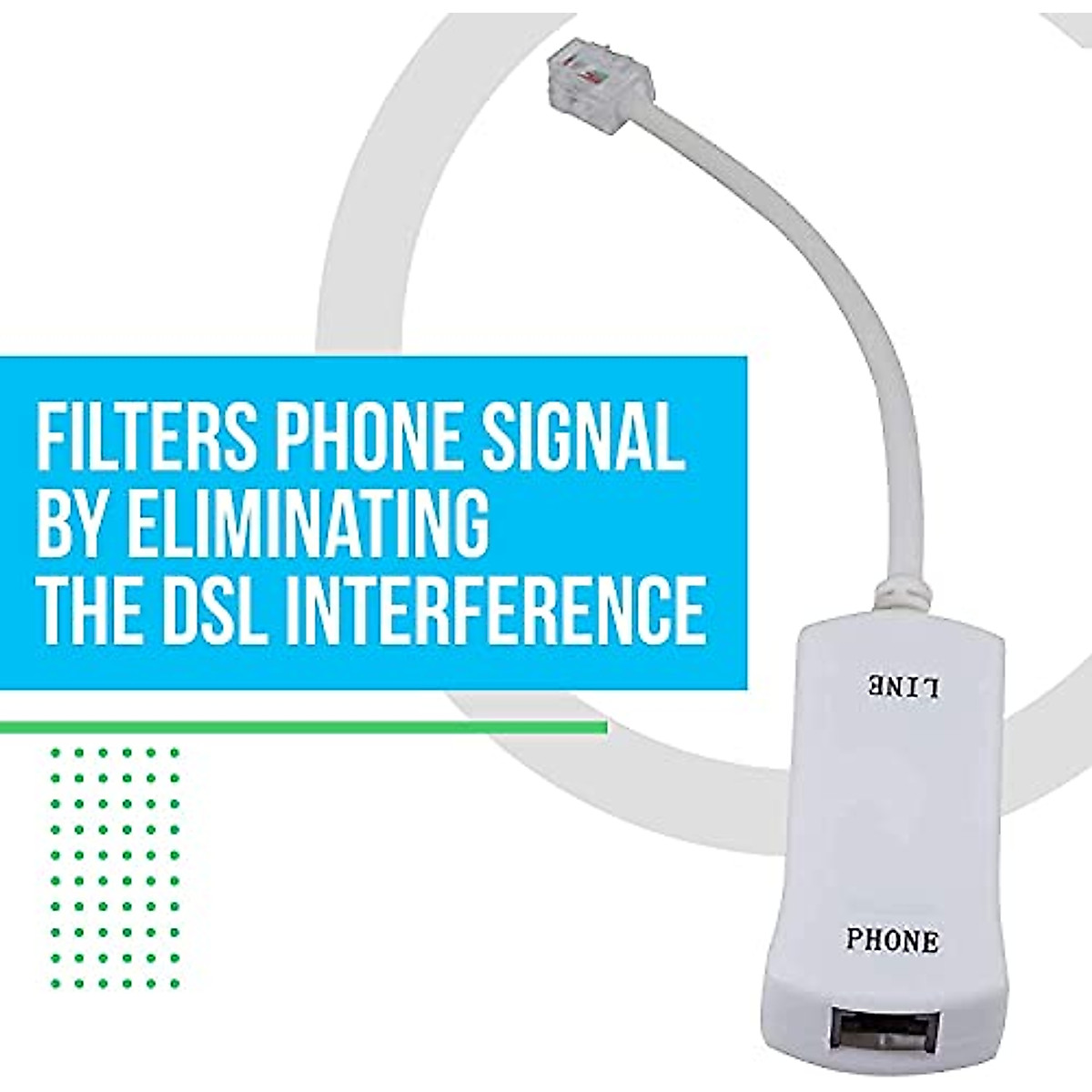 InstallerParts DSL Modem Phone Filter - for Interference Elimination and Static Noise Blocker | for Answering Machine, Fax Machine, Telephones Landline Cordless | 2 Pack, White DSL Phone Filter