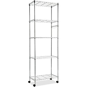 BATHWA 5-Shelf Wire Shelving Units, Sturdy Metal Shelf Chrome Organizer Wire Rack with 360° Wheels, Adjustable Utility Storage Shelves for Garage, Kitchen, Living Room, Bathroom, 23.2L x 13.8W x 72H
