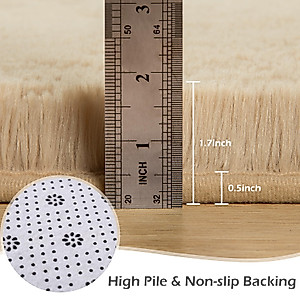 Przemy Fluffy Runner Rug for Bedroom Living Room, 2x6 Feet Beige Shag Area Rugs, Soft Fuzzy Carpet for Bedside Nursery Kids Room College Dorm, Plush Throw Rug for Home Decor