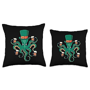 Funny saint Patrick's day double fisting twice octopus Irish Throw Pillow