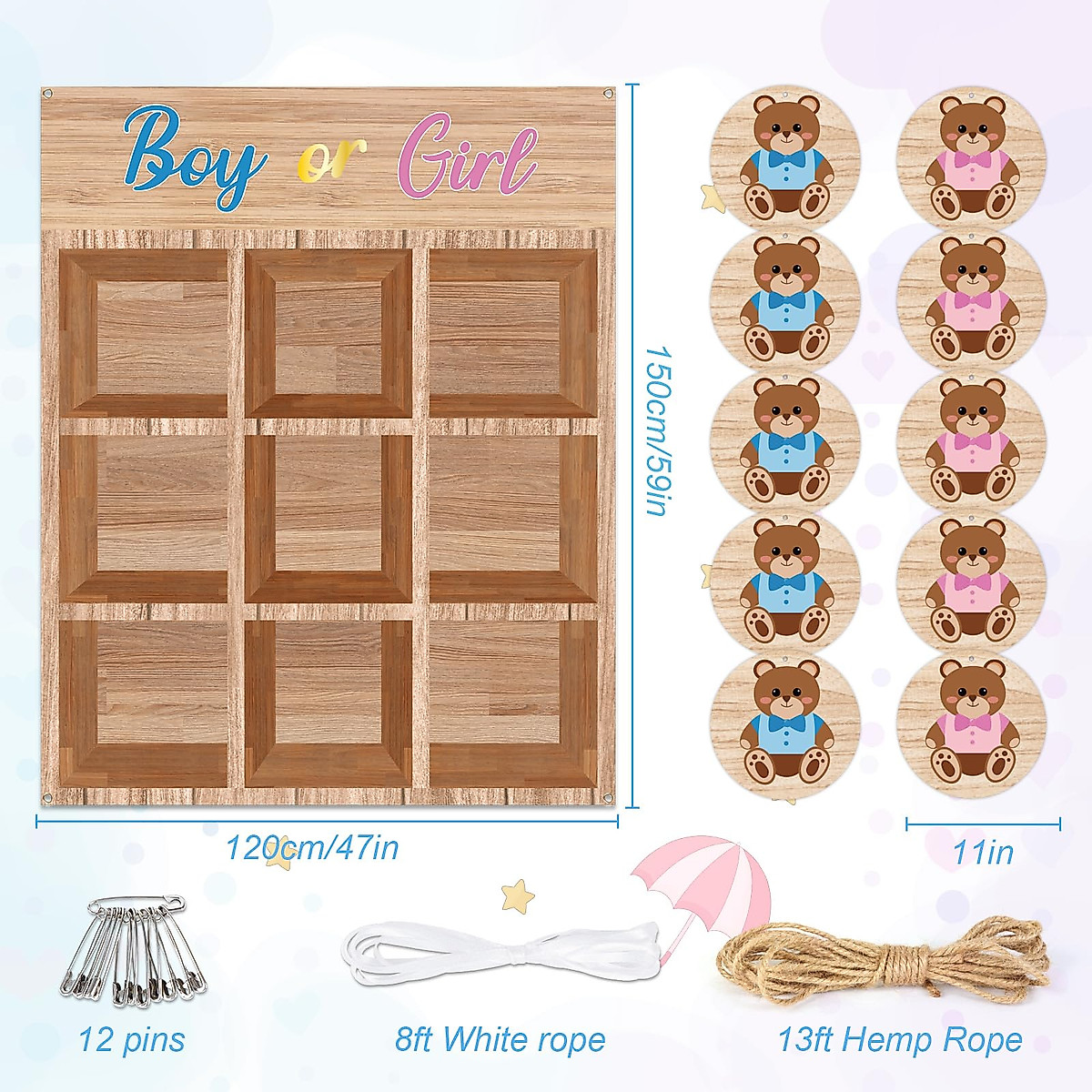 OurWarm Gender Reveal Games - Tic Tac Toe Board Game, Rustic Wooden Gender Reveal Games for He or She Sign Gender Reveal Ideas for Party Supplies, Baby Shower Gender Reveal Decorations