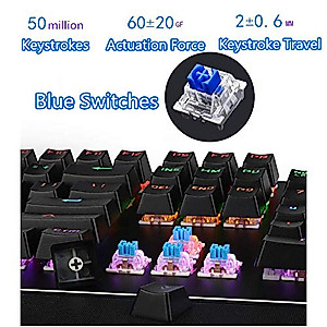 Blue Switch Mechanical Gaming Keyboard - Backlit Wired Gaming Keyboard - 104 Standard Keys - PC Gaming Keyboard for Windows Computer Gamers