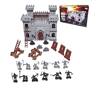 Kangkang Army Men,Knight Toys Military Toys DIY Medieval Miniature Toy Castle,Castle Toy for Boys Army Men Set Contains Assemble Castle,Crash Car,12 Plastic Soldiers (A)