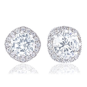 ORROUS&CO 18K Gold Plated CZ Simulated Diamond Stud Earrings for Women, Hypoallergenic, 1.9 Carat