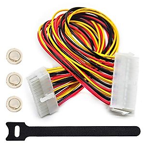 KOZYFOX 11.8 inch 24 Pin ATX Power Extension Cable Come with DIY Kit (3 x Static Free Finger Cots & 1 x Reusable Cable Ties), 24 pin ATX Male to 24 pin ATX Female, 1 Pack