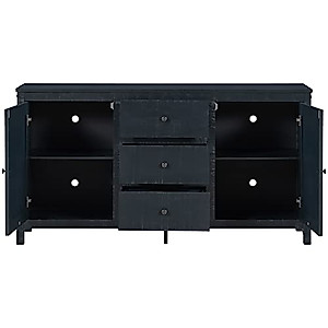Lifeand Retro Solid Wood Buffet 2 Storage Cabinets, Adjustable Shelves and 3 Drawers for Living Room, Antique Black