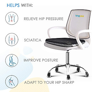 bingyee Gel Seat Cushion 1.8 Inch Thick Double Gel Orthopedic Seat Cushion Pad for Pressure Relief Gel Sits Perfect for Office Chair, Car, Home, Wheelchair Sweatless Chair Pads