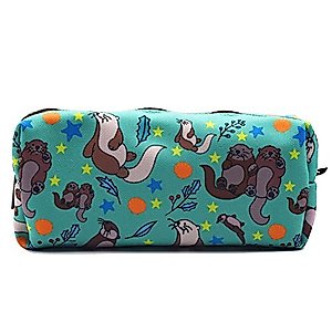 LParkin Otters Pencil Case Canvas Pen Bag Pouch Cute Stationary Case Makeup Cosmetic Bag Gadget Box