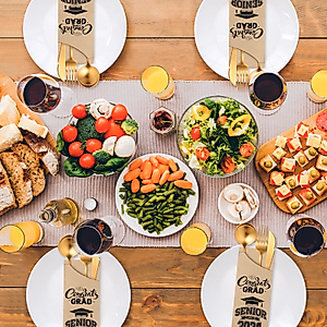 Ireer 100 Pcs Class of 2024 Graduation Paper Silverware Bags Utensil Holder for Graduation Party Supplies Pocket Sleeves for College Senior High School Congrats Grad Table Centerpiece Decor (Brown)