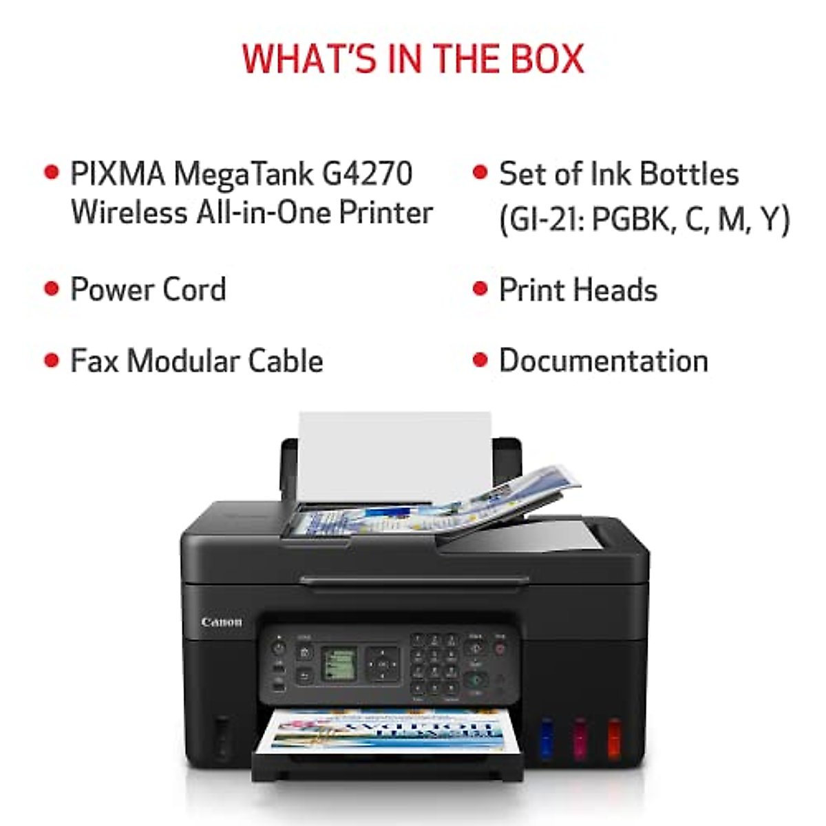 Canon Megatank G4270 All-in-One Wireless Supertank Printer |Print, Copy, Scan and Fax|with Airprint and Mopria Printing|Auto Document Feeder and Backlight 1.35" Square LCD Screen