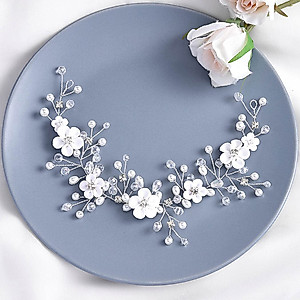 HEREAD Flower Bride Wedding Hair Vine Pearl Bridal Headband Rhinestones Hair Breath Accessories for Women and Girls (A Silver)