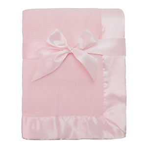 American Baby Company Fleece Blanket with Silk-Like Satin Trim, Soft, Warm & Cozy, Pink, 30" x 40" for Boys and Girls, Perfect for Baby Carrier, Stroller, Travel and Gifting