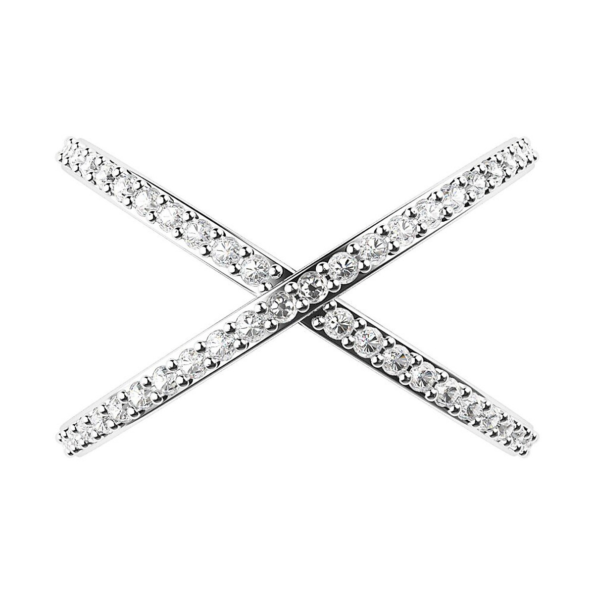 Metal Factory Sterling Silver 925 Cubic Zirconia CZ Criss Cross X Long Ring Sz 6