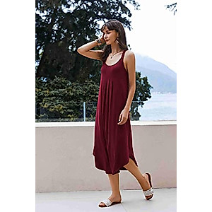 Ekouaer Nightgowns for Women Night Shirt Sleeveless Sleepwear Sleep Dress Cotton Sleepshirt (Wine Red XL)