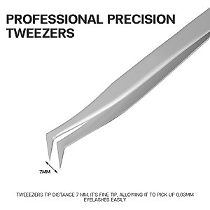 Pretty memory Volume Lash Tweezers, Stainless Steel Eyelash Extension Tweezers, Professional Precision Mega Curved Angled Tweezer, Silver
