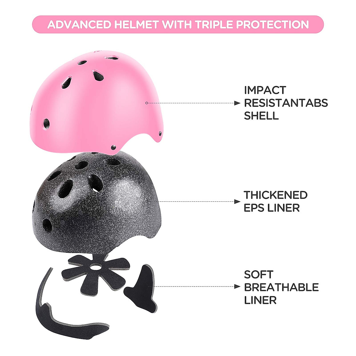 DaCool Kids Bike Helmet Skateboard Knee Pads - Toddler Helmet Adjustable for 3~10yrs Girls Boys Child Kids Protective Gear Set for Sport Cycling Bike Roller Skating Scooter, Pink