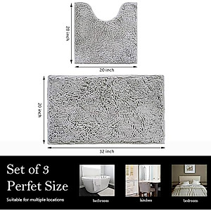 AINAHYVA Bathroom Rugs Chenille Bath mat 2 Piece Set, Super Absorbent, Strong PVC Non Slip Backing, Bath mats for Bathroom, Plush Shaggy, Thick, Machine Washable, Bathtub, Toilet (Light Grey)