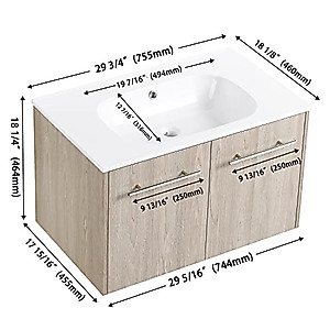 Yoluckea 30" Wall Mounted Bathroom Vanity with Sink, Modern Floating Bathroom Vanity Sink Combo Plywood Hanging Bath Cabinet with White Wash Gel Basin and 2 Soft Close Doors