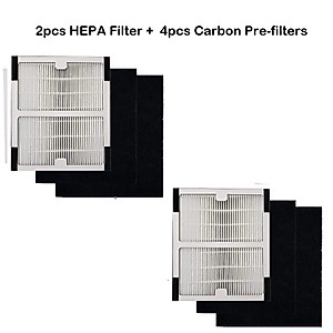 HEPA Filters B Compatible with Idylis AC-2125, AC-2126, IAP-10-125, IAPC-40-140, IAP-10-150, IAP-10-050 Air Purifiers, Model #IAF-H-100B, 2 HEPA Filters & 4 Carbon Pre-filters