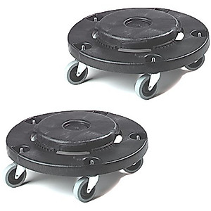Tiger Chef Commercial 5 Caster Trash Can Dollies, 18-inch by 6-inch, Black Plastic Dolly with Casters, Perfect Fit for Round Trash Cans, Waste Container Dollies Trash Dolly (2 Pack)
