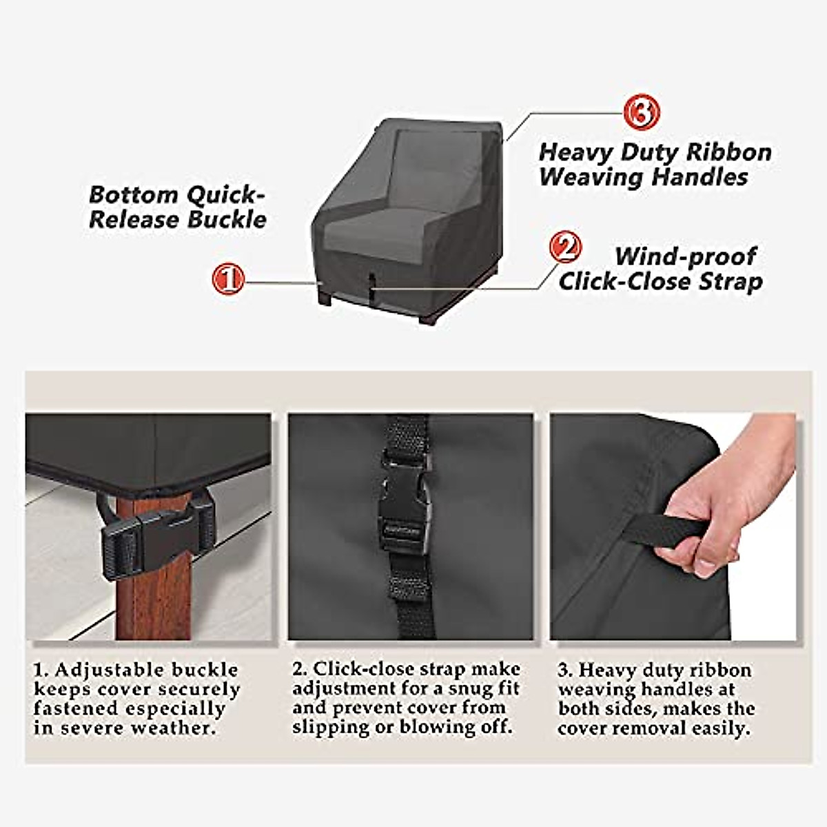 Porch Shield Patio Chair Covers -Waterproof Outdoor Lounge Deep Seat Single Lawn Chair Cover 2 Pack - 30W x 33D x 34H inch, Black