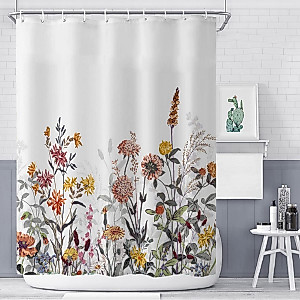 CCSYUS Shower Curtain Set with Hooks Waterproof Fabric Green Plant Floral Shower Curtain for Bathroom Bath Tub Spa Hotel 72 x 78 Inches