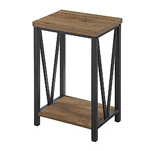 FOLUBAN Side Table with Storage Shelf, Rustic End Table for Living Room, Wood and Metal Nightstand for Bedroom, Oak