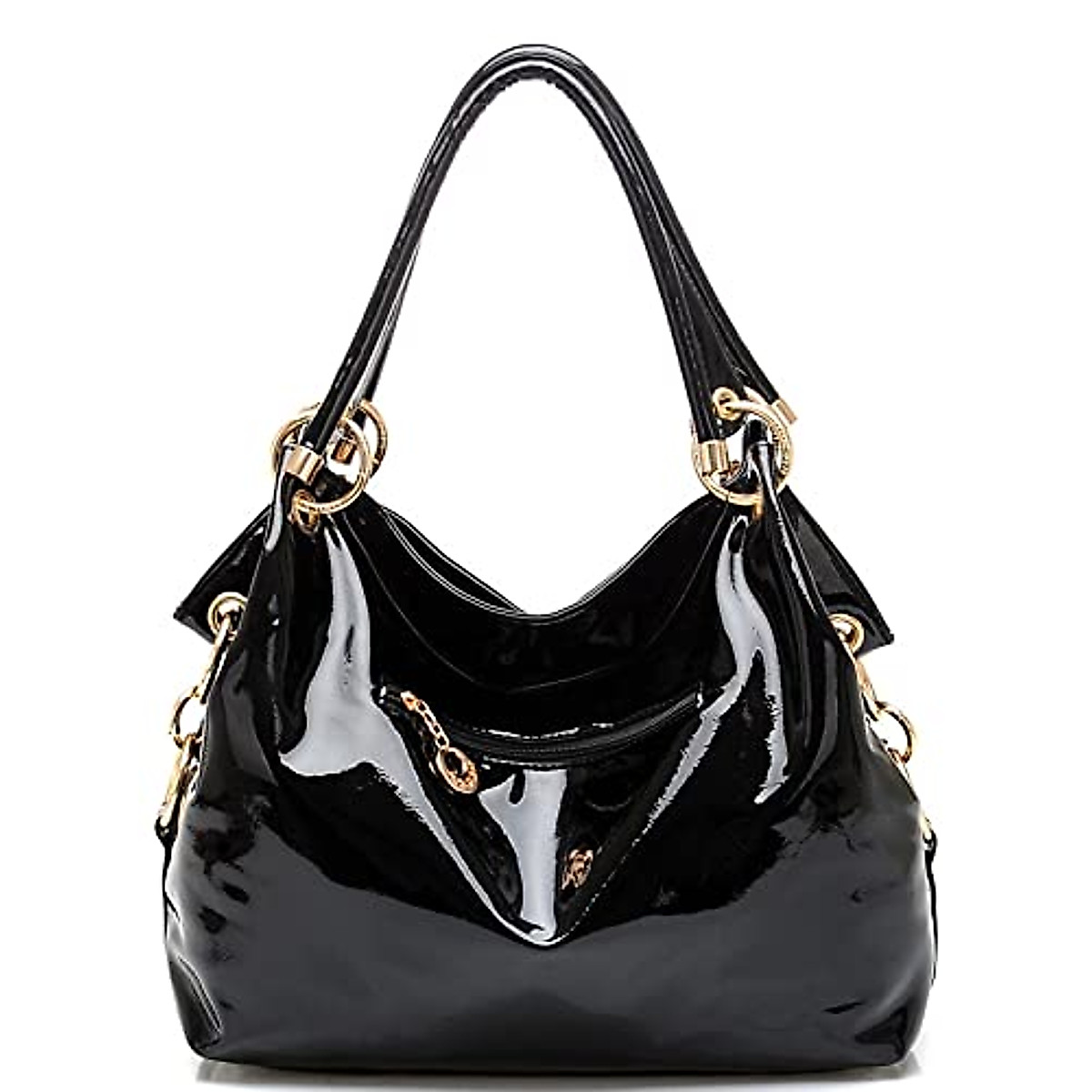 Women Patent Hobos Shiny Top-Handle Bags Chain Handbags Large Shoulder Bags for Ladies Sequin Purse (Patent BLack)