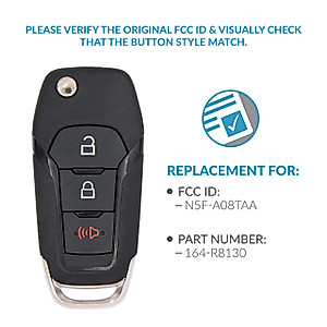 Keyless2Go Replacement for 3 Button Flip Key Ford N5F-A08TAA 164-R8130
