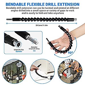 24pcs Flexible Drill Bit Extension Set, 105°Right Angle Drill Attachmen, Rotatable Joint Socket 1/4 3/8 1/2 Inch Hex Socket Adapter Socket Bendable Drill Bit Extension Screwdriver with a Box (Black)